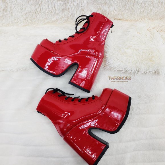Demonia | Shoes | Red Patent Platform Goth Punk Ankle Boots | Poshmark